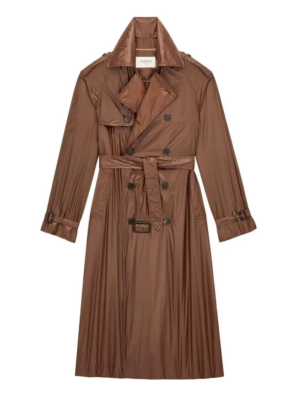 Saint Laurent Trench Coat In Water-repellent Polyester - Brown