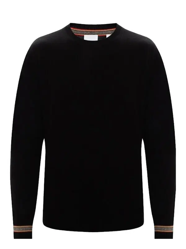 Burberry Icon Stripe Trim Knit Sweater - Black