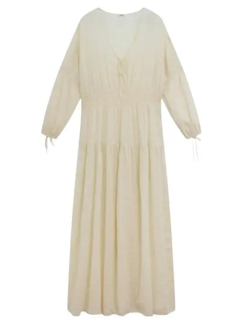 Aspesi V-neck Long Sleeve Maxi Dress With Tie Details - Nude
