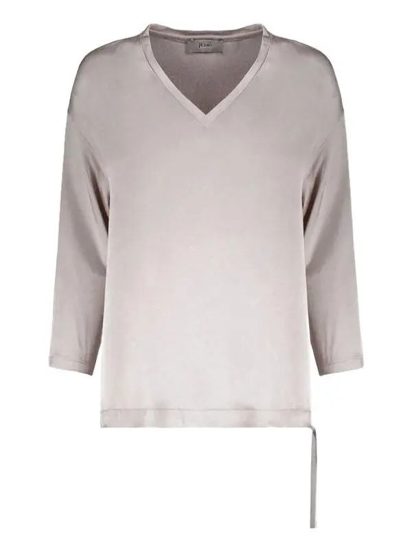Herno V-neck Blouse With Drawstring Detail - Grey