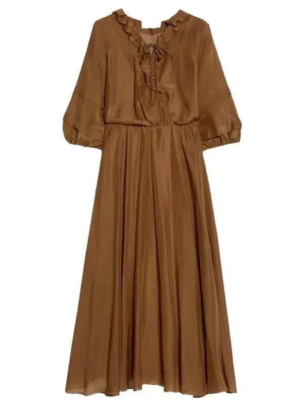 IBLUES Long Silk-blend Muslin Dress - Cocoa