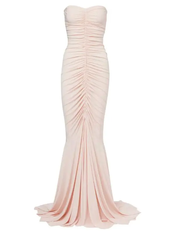 Norma Kamali Ruched Strapless Fishtail Gown - Pink