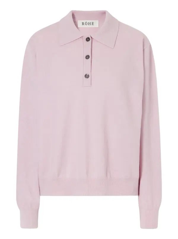 RÓHE Gabriela Wool Blend Polo Collar Knit Sweater - Pink