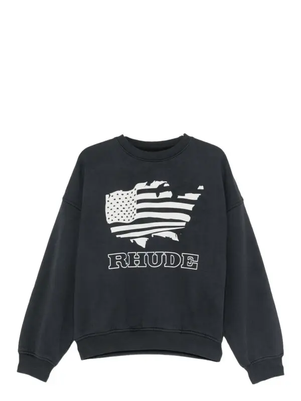 Rhude America The Beautiful" Graphic Print Crewneck Sweater - Black