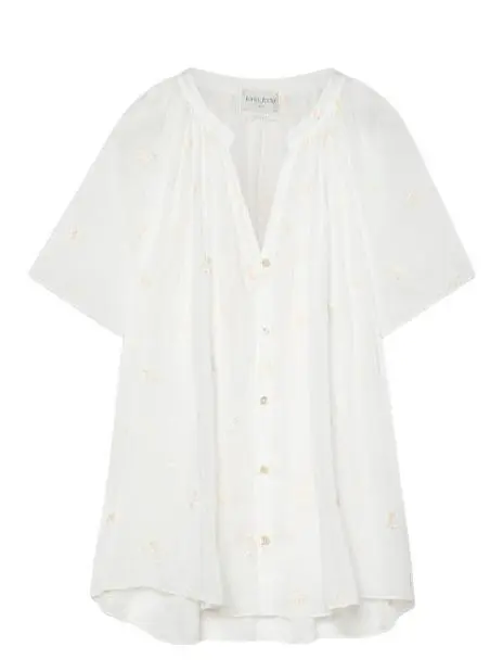 FORTE_FORTE Embroidered Floral Short Sleeve Blouse - Ivory
