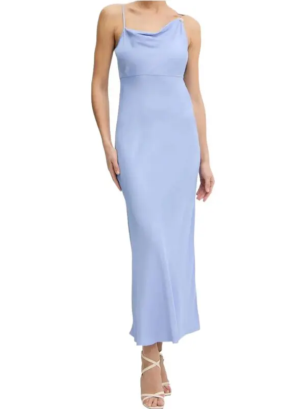TWINSET Draped Midi Dress With Embellished Straps - Blue