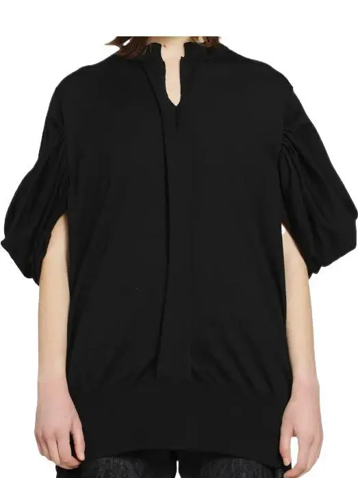 Junya Watanabe Gathered-sleeve V-neck Sweater - Black