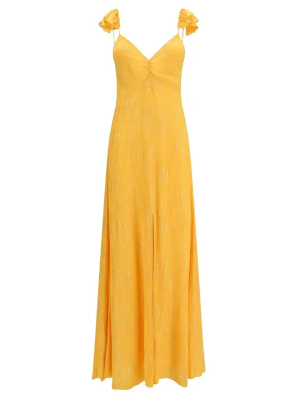 FORTE_FORTE Maxi Dress With Ruffled Sleeves And V-neck - Yellow