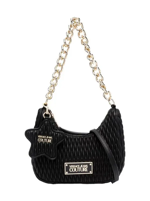 Versace Quilted Logo Plaque Chained Shoulder Bag - Black