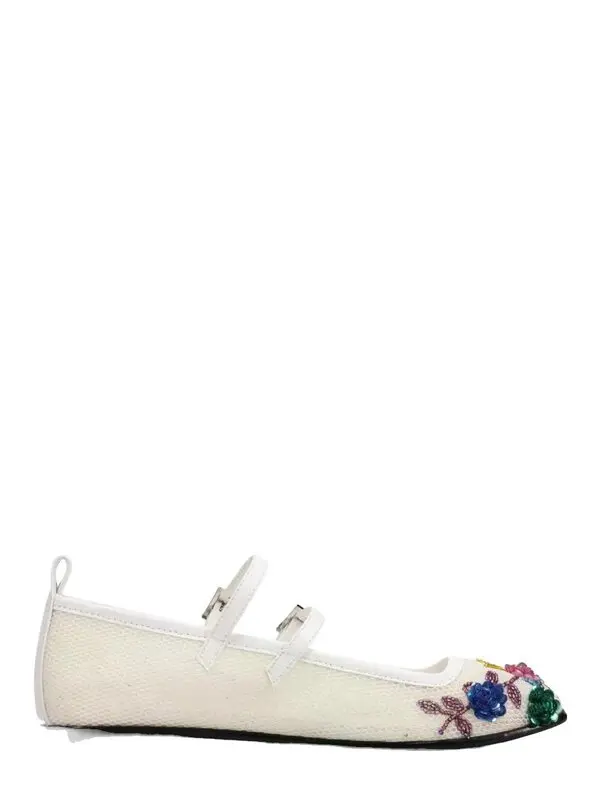 NODALETO Floral Embellished Mesh Ballet Flats - White