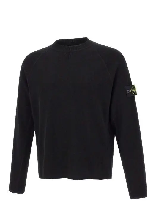 Stone Island Ribbed Raglan Knitted Sweater - Black