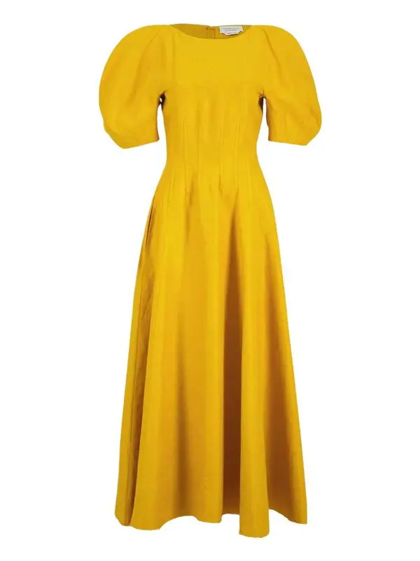 Gabriela Hearst Golden Birch Ranya Puff Sleeve Linen Maxi Dress - Gold Birch