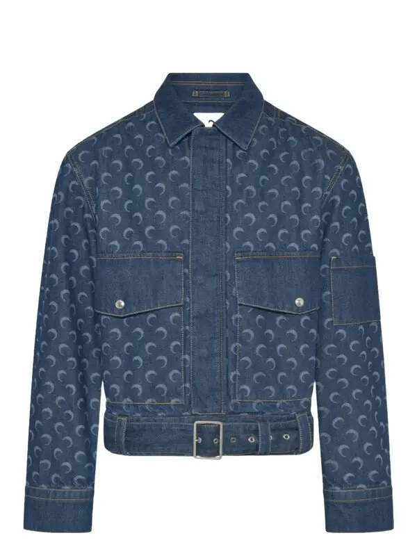 MARINE SERRE Crescent Moon Print Denim Jacket - Blue