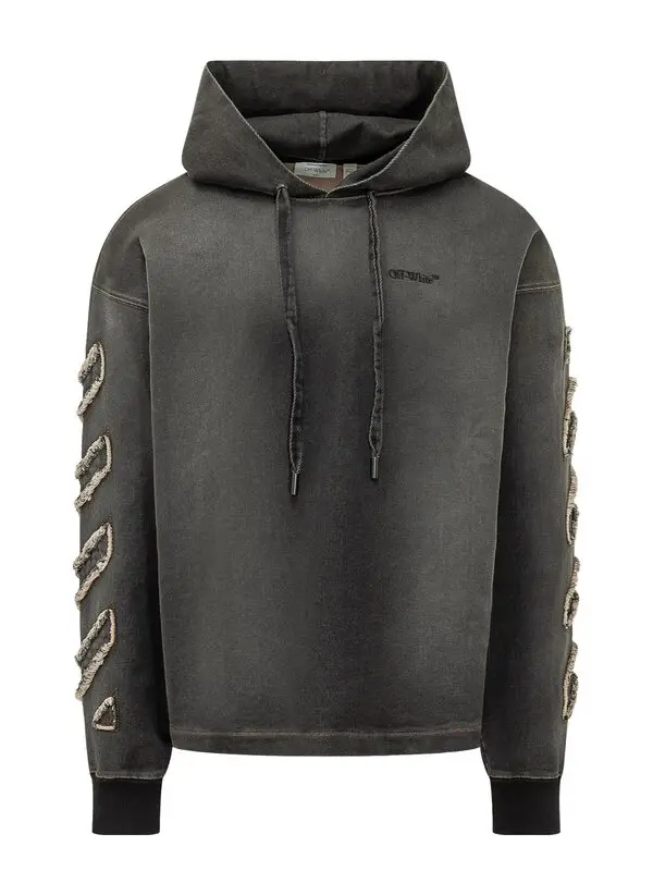 Off-White Distressed Drawstring Hoodie - Black