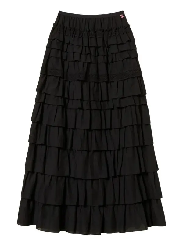 TWINSET Tiered Ruffle Maxi Skirt With Lace Trim - Black