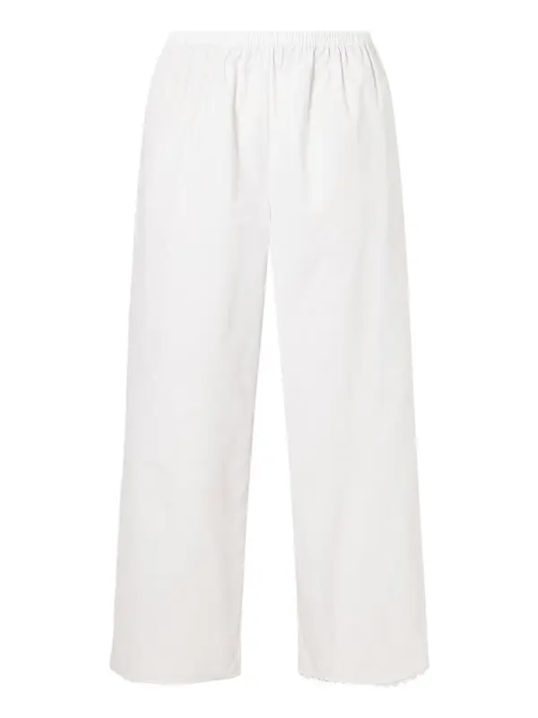 RÓHE Embroidered Cotton Poplin Wide-leg Pants - White