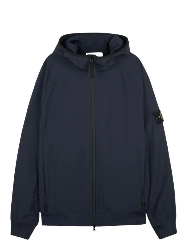 Stone Island Logo Patch Zip-up Hooded Jacket - Navy Blue