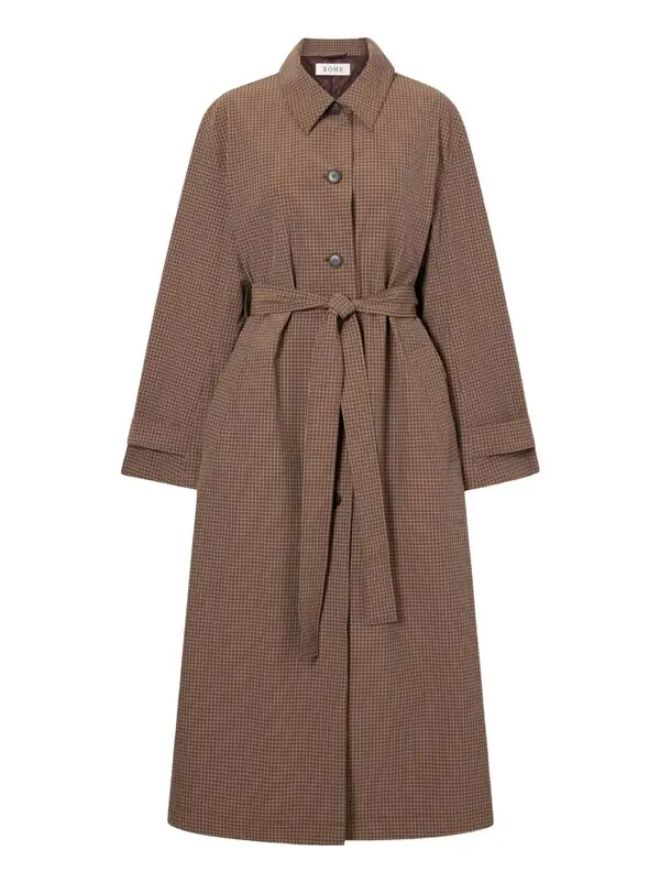 RÓHE Belted Check Taffeta Coat - Brown