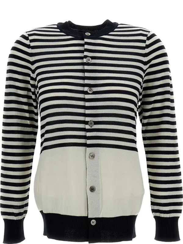 Junya Watanabe Striped Crew-neck Cardigan - Black