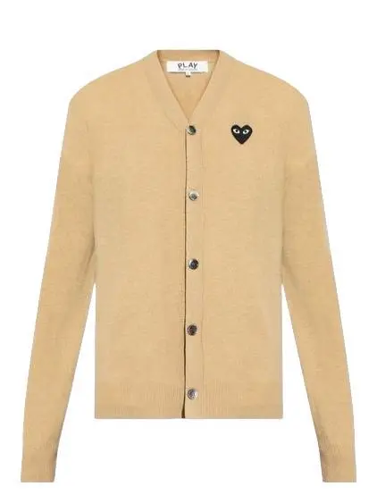 Play Comme Des Garcon Logo Patch Knitted Cardigan - Beige
