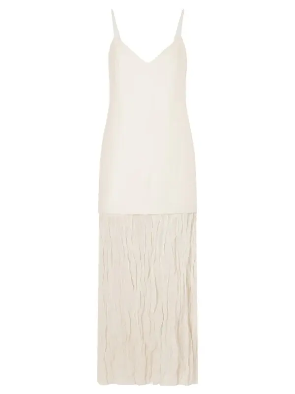 RÓHE Linen And Cotton V-neck Dress With Crinkled Skirt - Cream