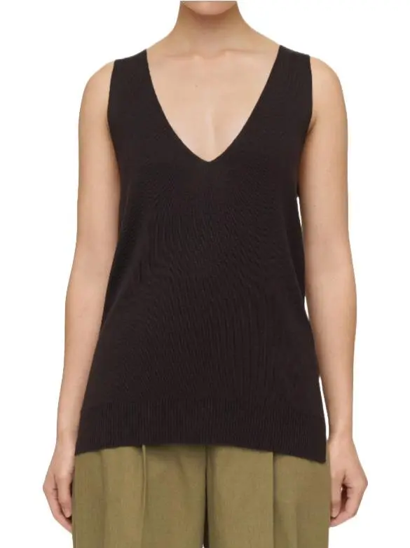 JOSEPH Tell Silk Knit Vest Top - Espresso