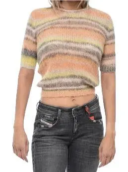 DIESEL® Striped Short-sleeve Knitted Sweater - Orange