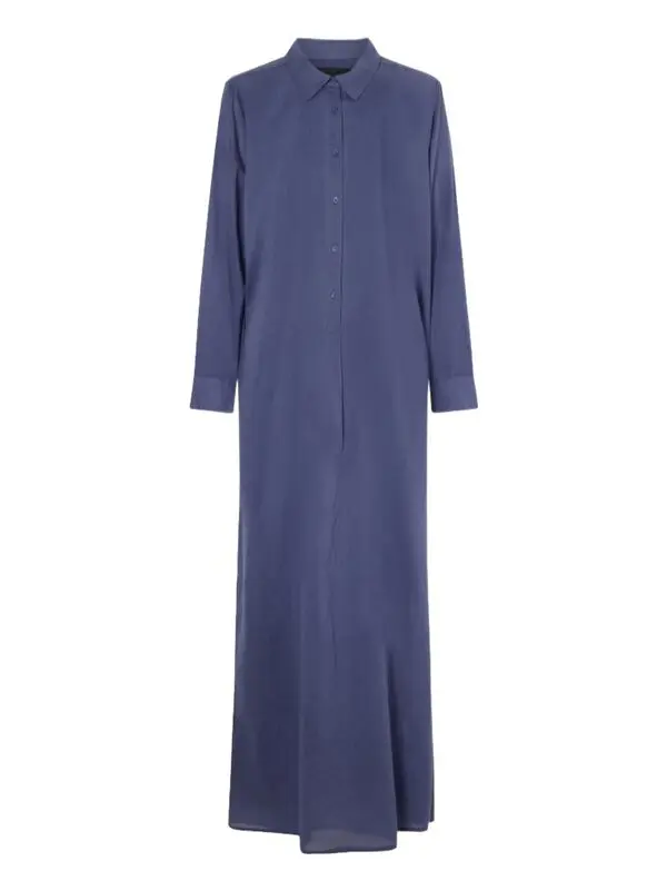 NILI LOTAN Long-sleeve Collared Shirt Dress With Side Slits - Blue