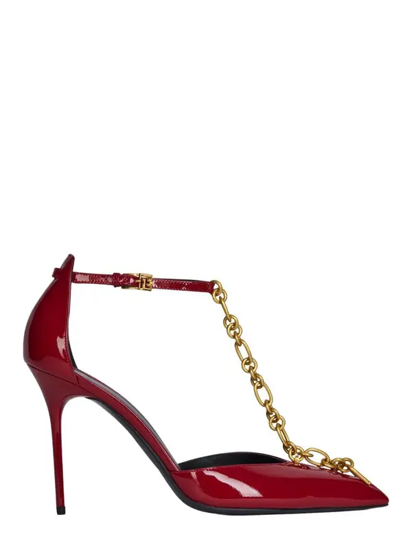 Balmain Patent Leather Stilettos With Chain Detailing - Red