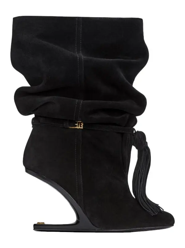 Balmain Suede Leather Ankle Boots With Tassel Detail - Black