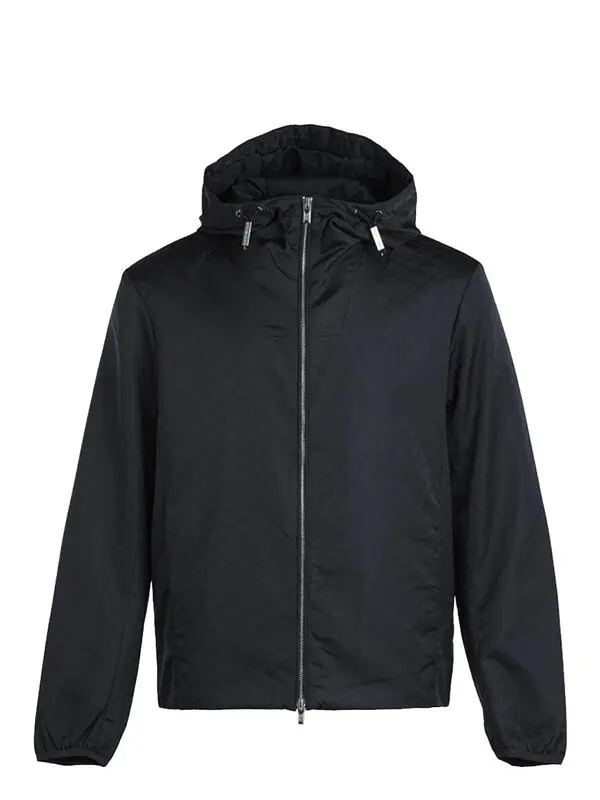 Emporio Armani Monogram Zipped Hooded Jacket - Black