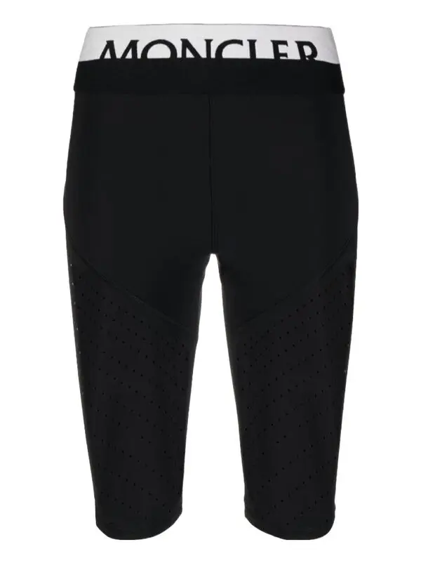 Moncler Logo Waistband Perforated Knee Length Cycling Shorts - Black