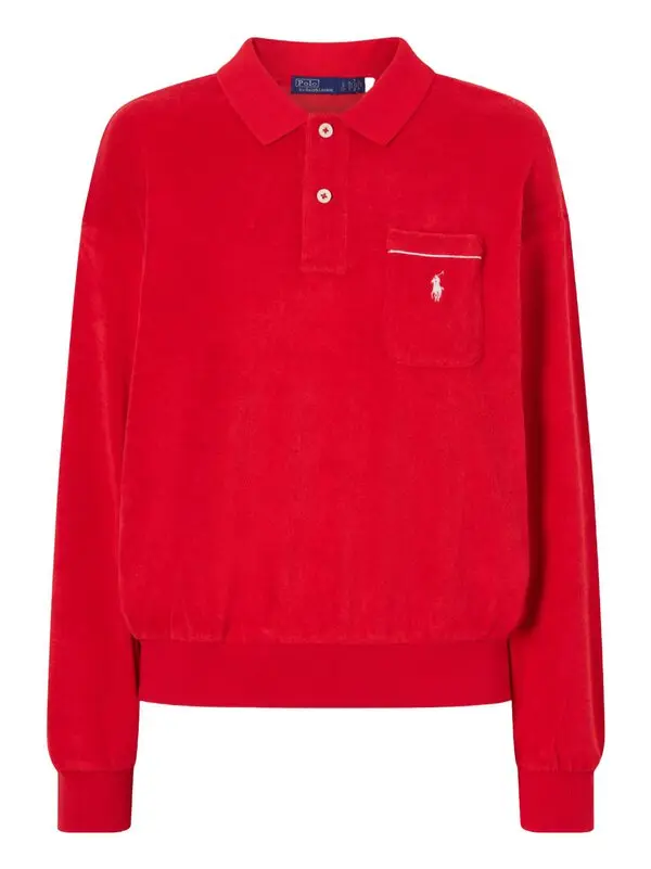 Polo Ralph Lauren Embroidered Cotton Blend Terry Cloth Polo Shirt - Red