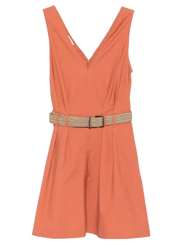 Brunello Cucinelli V-neck Sleeveless Belted Dress - Red
