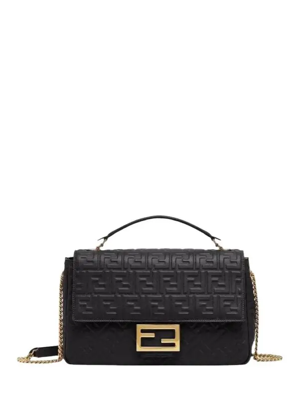 Fendi Nappa Leather Bag With Ff Pattern - Black