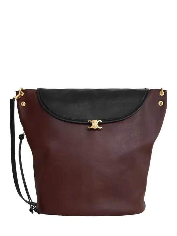 Celine Soft Triomphe Bucket Bag In Supple Shiny Lambskin - Brown