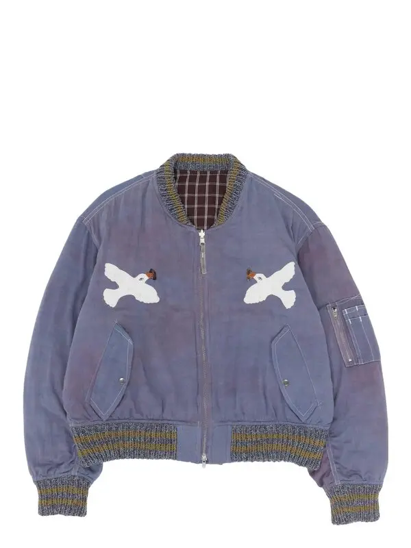 STORY MFG. Embroidered Reversible Bomber Jacket - Gray