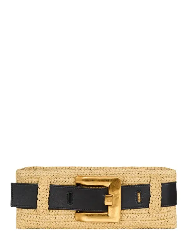 Balmain Anthem Clutch Bag In Smooth Leather And Crochet - Beige