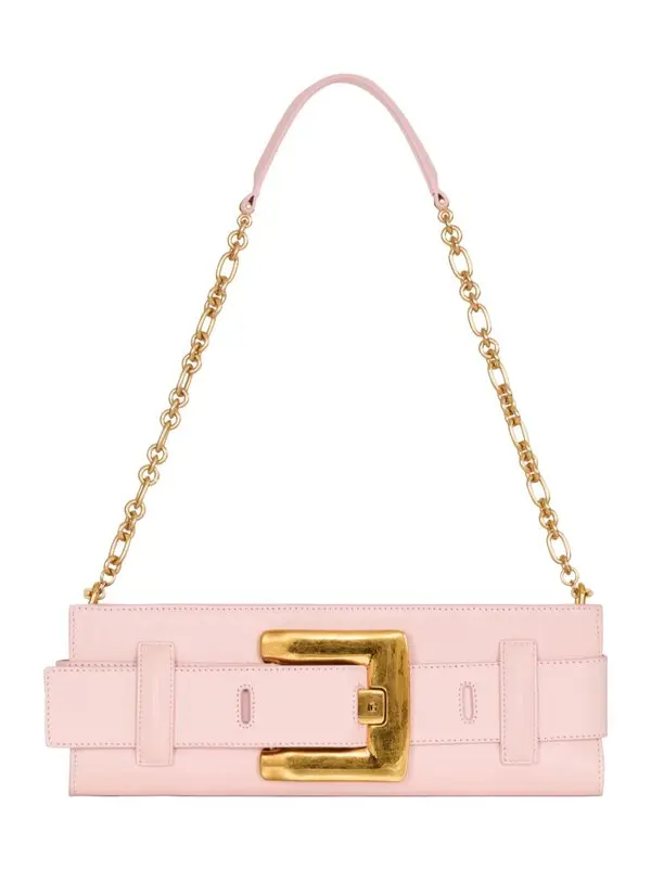 Balmain Anthem Smooth Leather Clutch With Gold Buckle - Pink