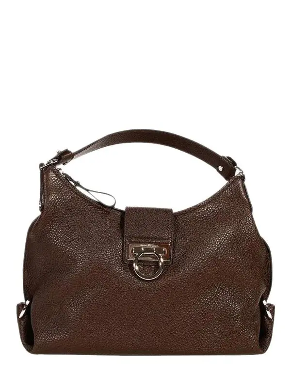 FERRAGAMO Gancini Detail Leather Handbag - Black