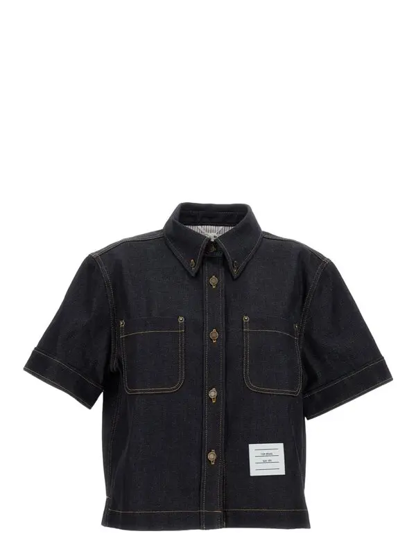Thom Browne Short-sleeved Denim Shirt - Navy Blue