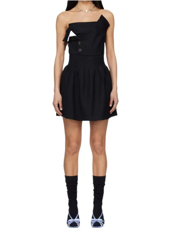 SHUSHU/TONG Sleeveless Asymmetrical Button-up Dress - Black