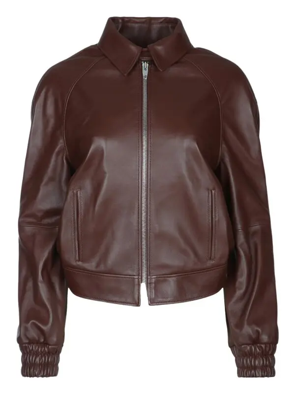 Celine Long Sleeve Leather Jacket - Red