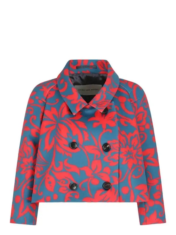 Dries Van Noten Floral Print Double-breasted Long Sleeve Jacket - Red