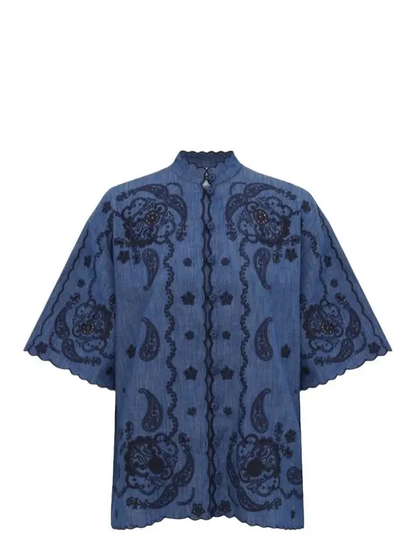 Zimmermann Aster Embroidered Denim Shirt - Blue