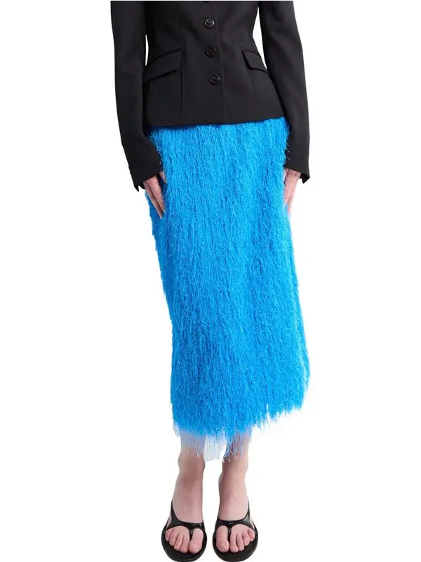 Dries Van Noten Fringe Skirt With Slit - Blue