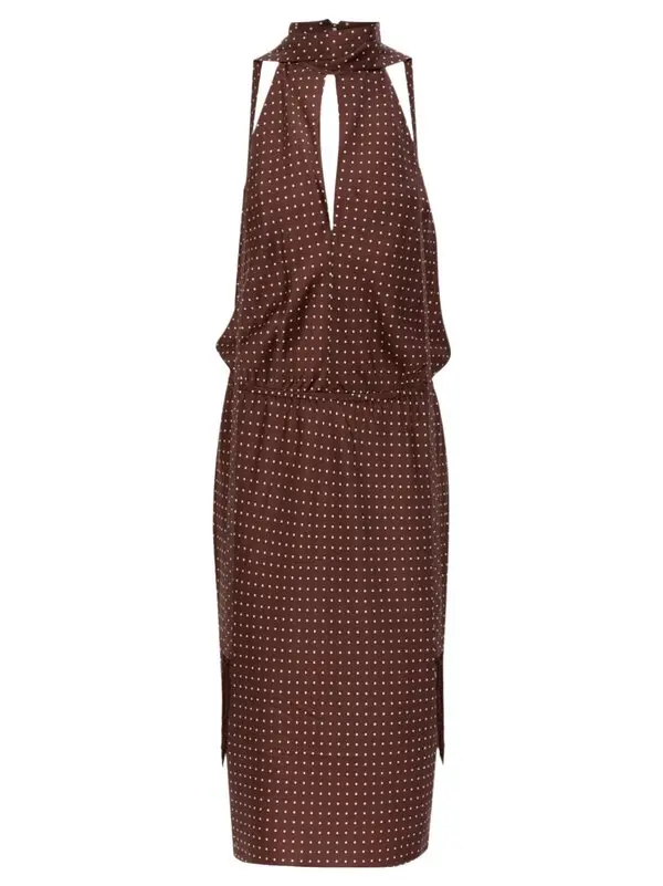 Posse Polka Dot Halter Neck Dress With Tassels - Brown