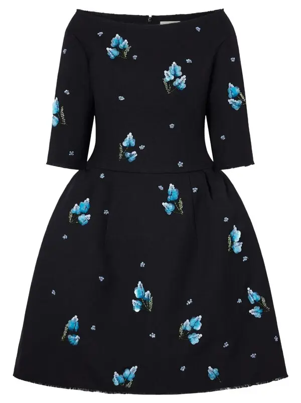 SHUSHU/TONG Off-shoulder Floral Embellished Mini Dress - Black