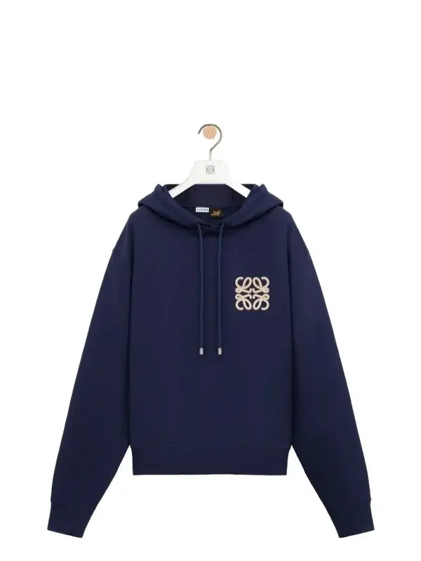 Loewe Cotton Hoodie With Anagram Embroidery - Navy Blue