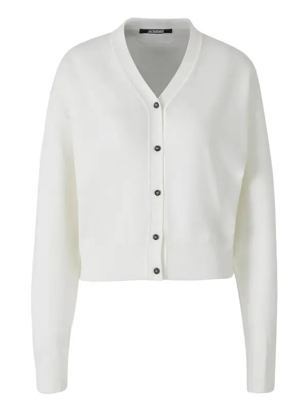 Jacquemus Long Sleeve V-neck Button Knitwear - White